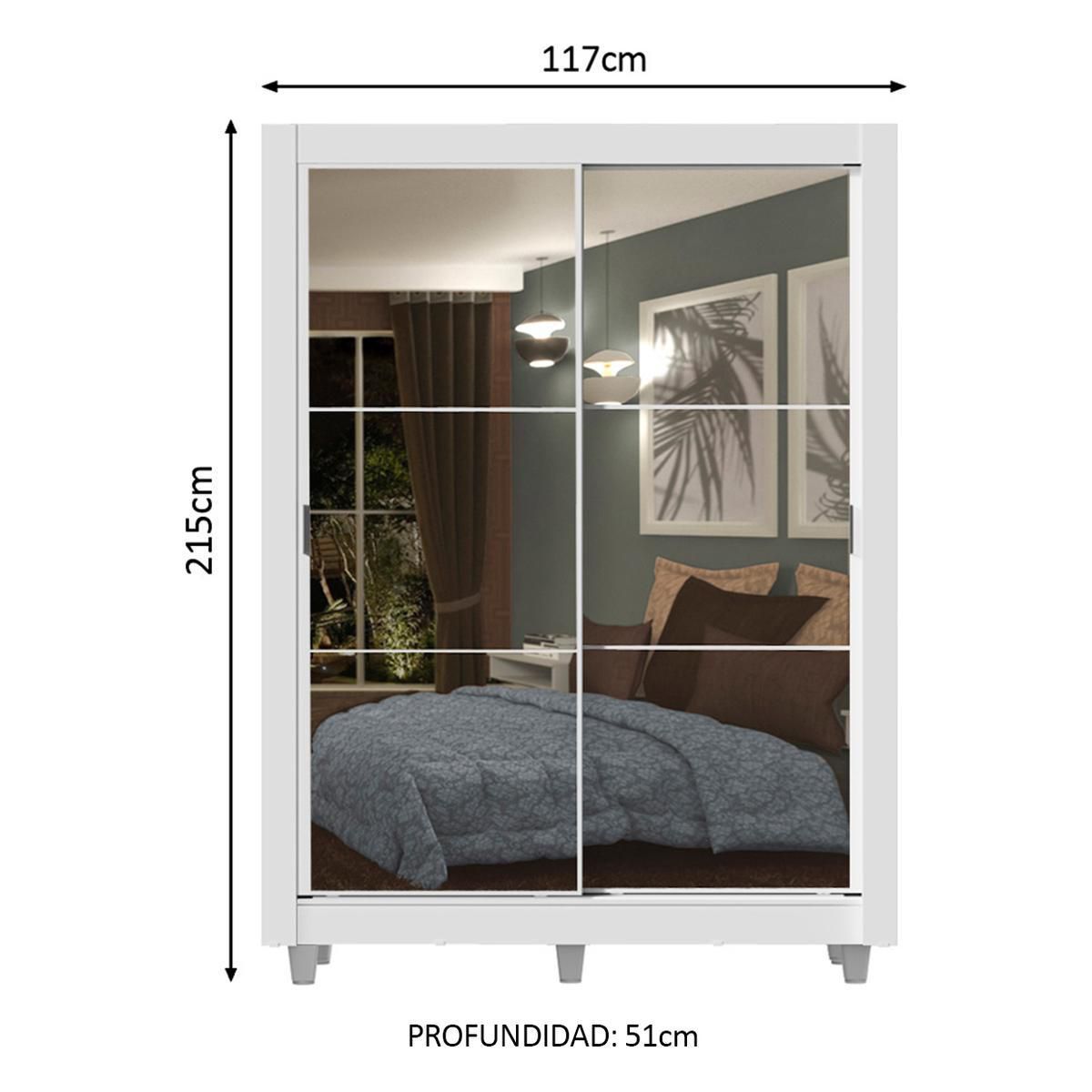 Ropero Madesa Dallas 2 Puertas Corredizas con Espejo 2 Cajones con Pies Blanco