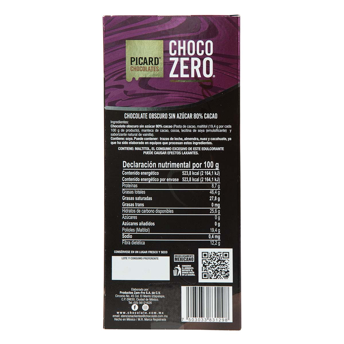 Barra Picard Choco Zero 80% Cacao 100g | Chedraui