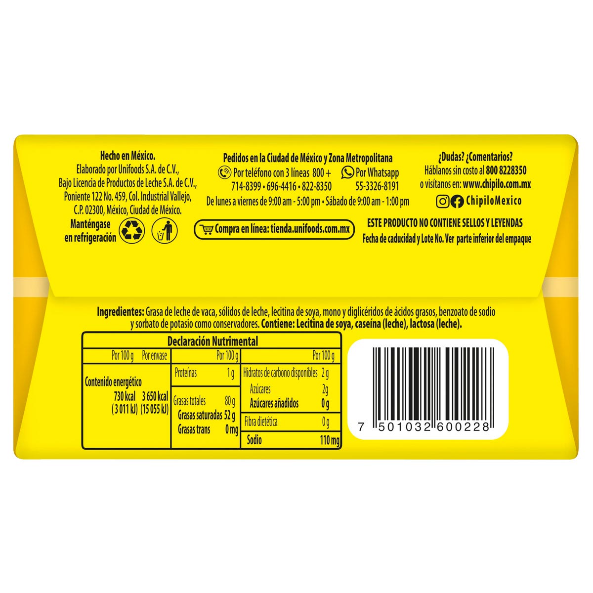 Mantequilla Chipilo sin Sal 500g | Chedraui